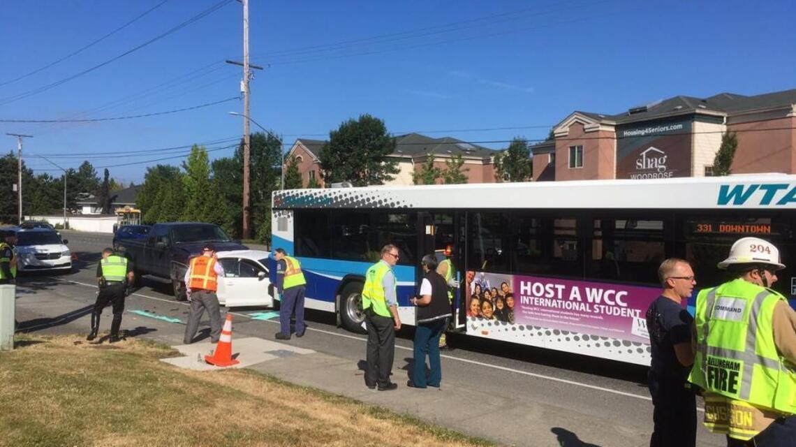 4 hurt as pickup rams car, WTA bus in Barkley area | Bellingham Herald
